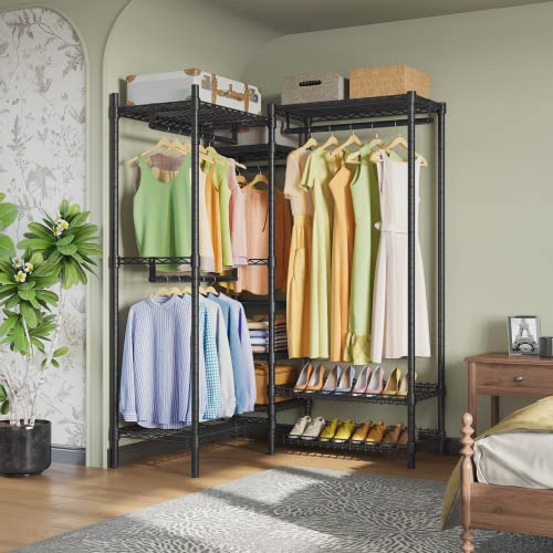 VIPEK V8i Basic Wire Garment Rack Heavy Duty Clothes Rack with Adjustable Shelves & Shoes Racks, Freestanding Wardrobe Closet for Bedroom, Metal Clothing Rack for Hanging Clothes, Black