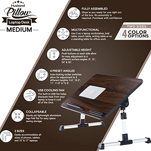 Husband Pillow Combo - Backrest Pillow with Arms : Medium Maroon& Lap Desk Bed Tray : Brown - Memory Foam Reading Pillows for Bed w/Removable Neck Roll & Laptop Bed Tray Table