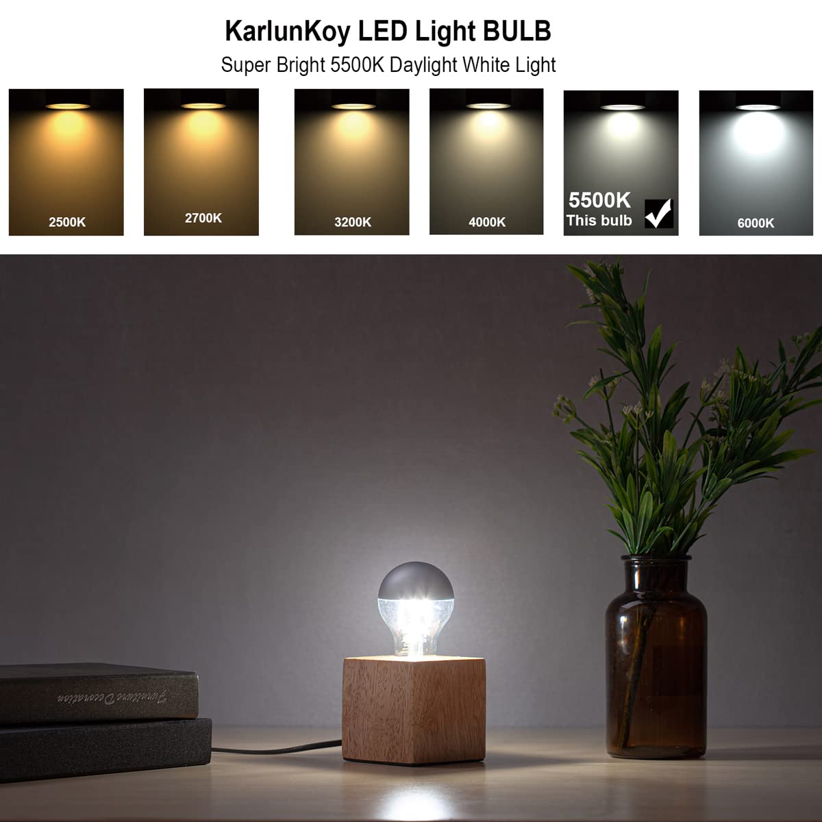 KarlunKoy Half Chrome LED Light Bulbs,Dimmable 6W (Equivalent 60Watt) Edison Bulbs,5500K Daylight White,A19 Dark Grey Dipped Anti-Glare LED Bulbs,Decorative Mirror Bulb,CRI 90+ E26 Base Pack of 5