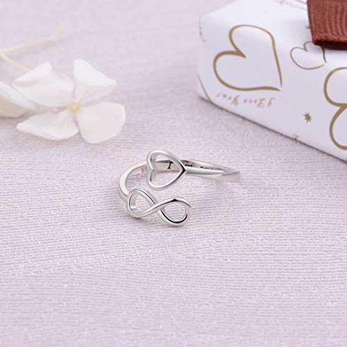 Jinlou 925 Sterling Silver Infinity Ring Inspirational Personalized Adjustable Rings Birthday Graduation Gift for Women Teen(I Am Enough)