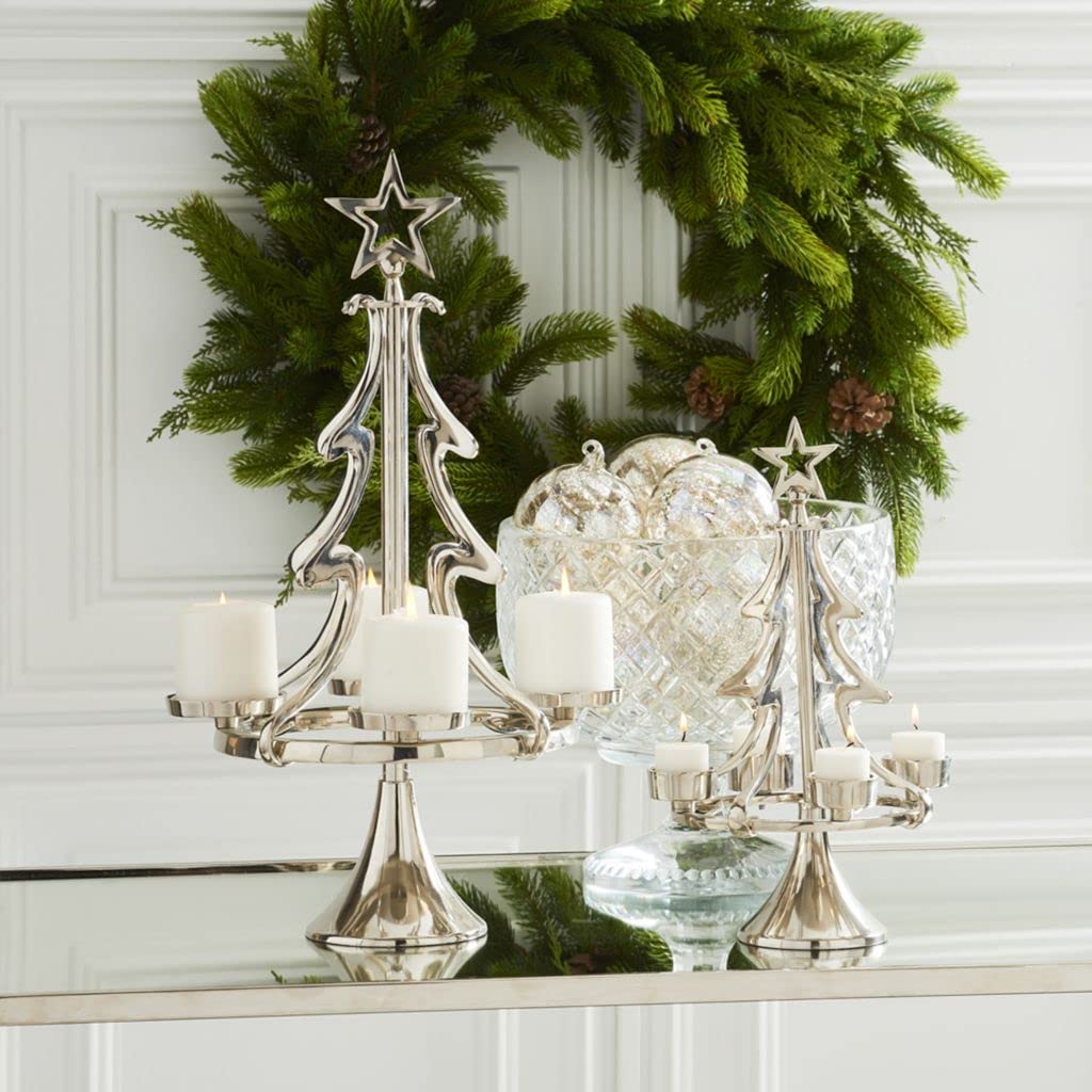 K&K Interiors 53795A 14.25 Inch Polished Silver Metal Maypole 4 Votive Christmas Tree