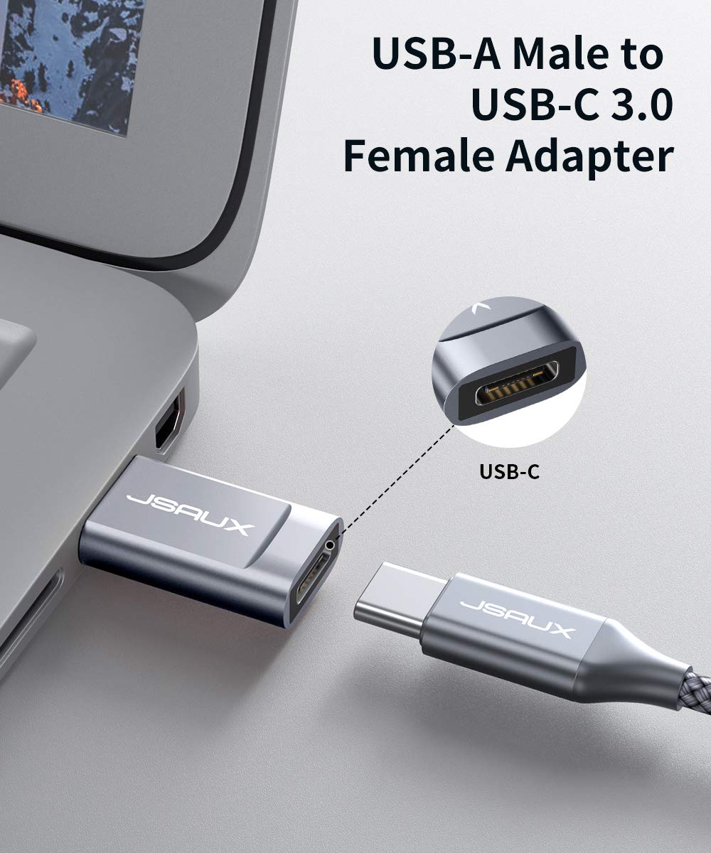 JSAUX USB-C to USB 3.0 Adapter(2 Pack), Type-C Female to USB-A Male Adapter, USB C 3.1/3.0 Converter Support Data Transfer & Stable Charging for Laptop, Chargers, Power Bank, iPhone 15 14 13 12
