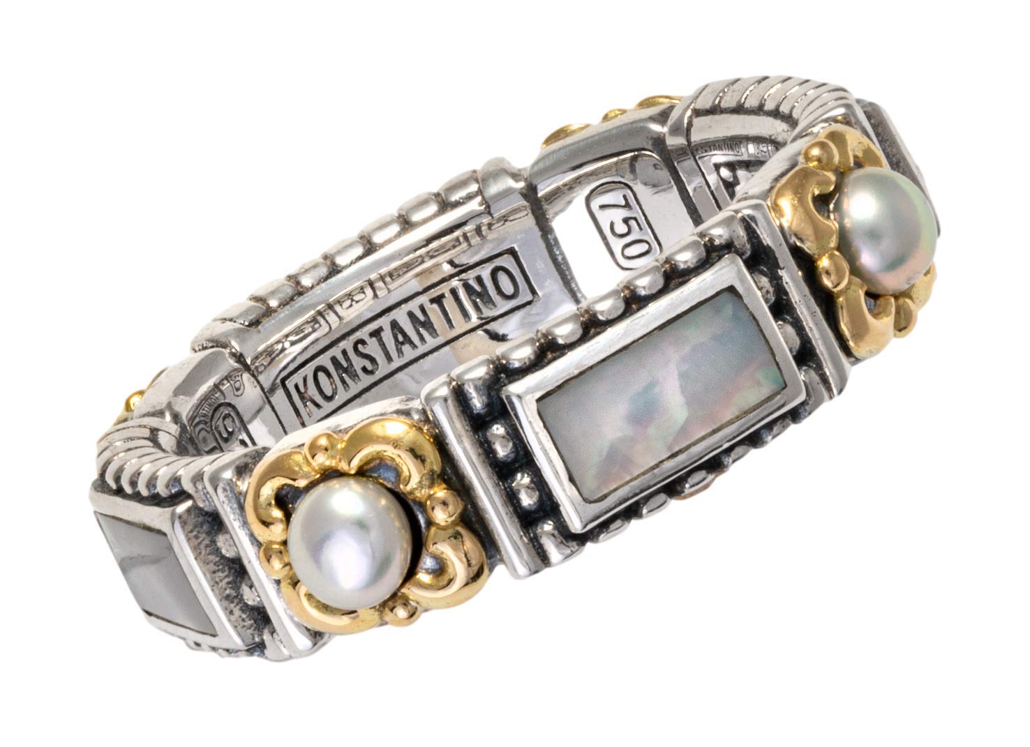 Konstantino Women's Sterling Silver & 18K Gold Band Ring With Mother of Pearl, Hestia Collection - Size 8