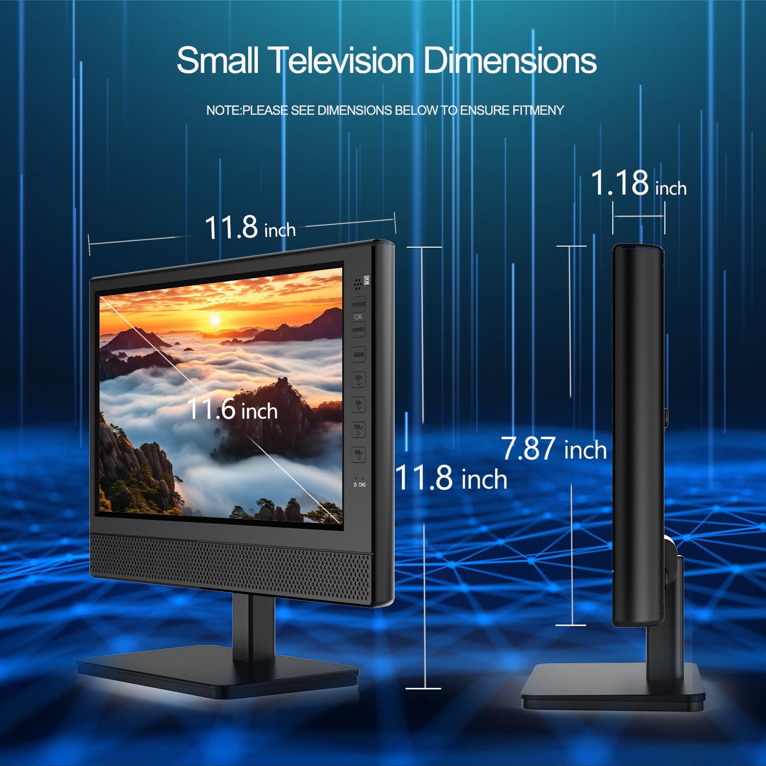 Jexiop 10.1inch Portable TV,IPS 720P Screen TV with Antenna and Digital ATSC Tuner,HDMI USB Port,12 Volt Charger Cable/AC Power,Mini TV for Caravan and Kitchen