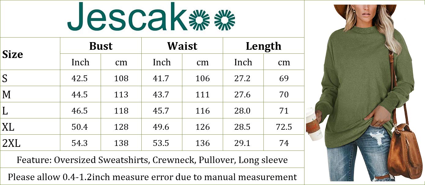 Jescakoo Oversized Sweatshirts for Women Crewneck Pullover Tops Cozy Winter Green M