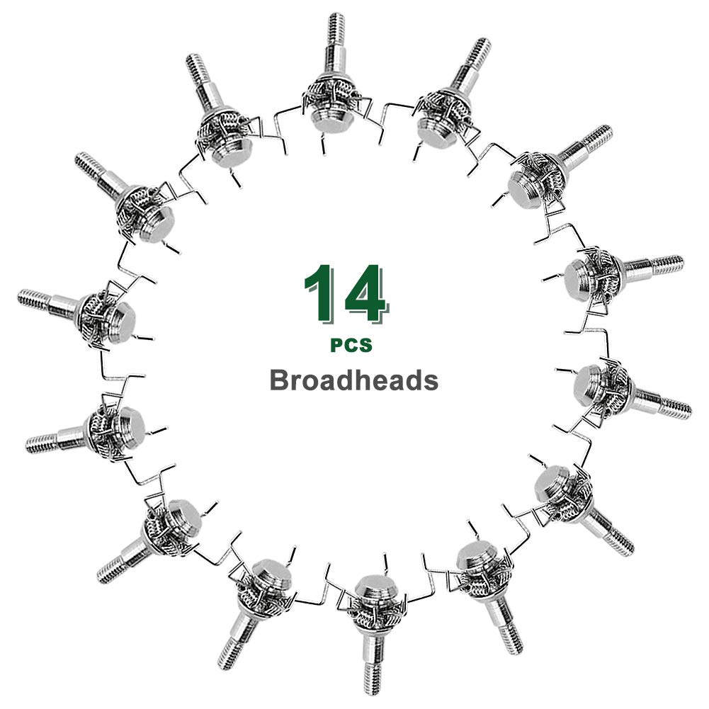 Intsun 14pcs Hunting Broadheads, Archery Judo Broadheads 100 Grain Points Tips with Storage Box, 4mm Stainless Steel Crossbow Broadheads for Crossbow Recurve Bow and Compound Bow, Silver
