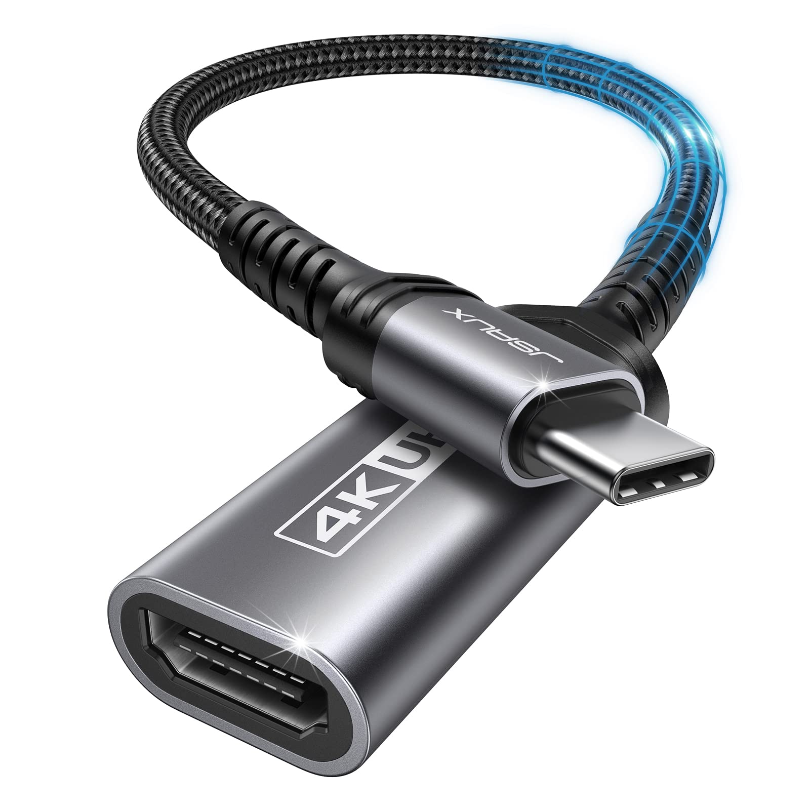 JSAUX USB C to HDMI Adapter, 4K USB Type-C to HDMI Female Adapter [Thunderbolt 3 Compatible] for iPhone 15 Pro, MacBook Pro/Air, Surface, Samsung Galaxy S21 S20 Ultra S10 S9 S8, Dell XPS 15-Grey