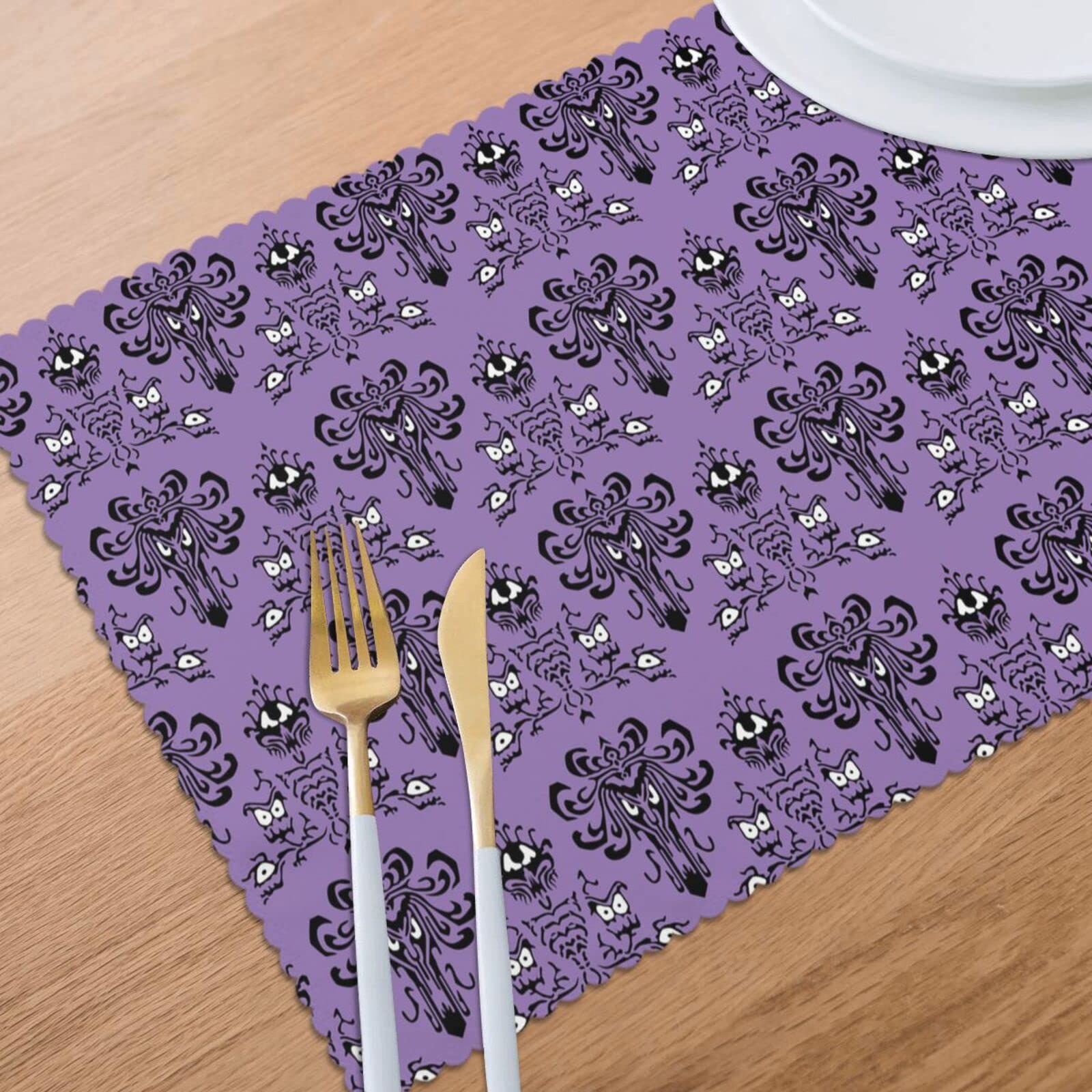 Haunted The Mansion Placemats, Durable Placemats for Dining Table, Washable Polyester Kitchen Placemats Set of 6