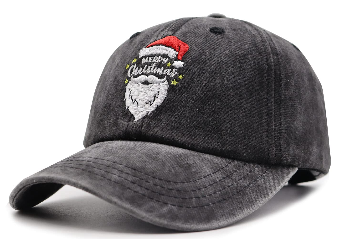 KKMKSHHG Merry Christmas Hat for Men Women, Funny Gifts, Embroidered Adjustable Denim Distressed Washed Santa Baseball Cap