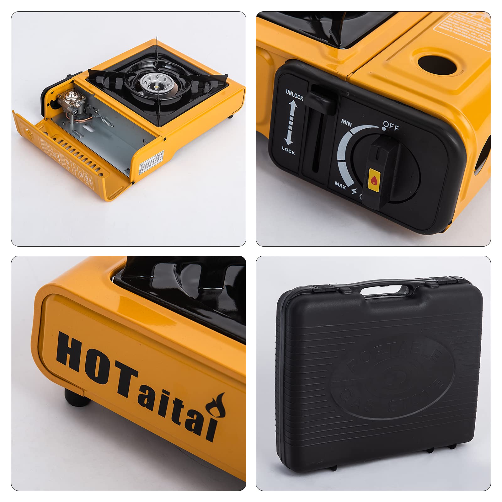 HOTaitai Portable Butane Stove with Wind Guard and Carrying Case, Single Burner Gas Stove Sutiable for Camping Emergency Preparedness