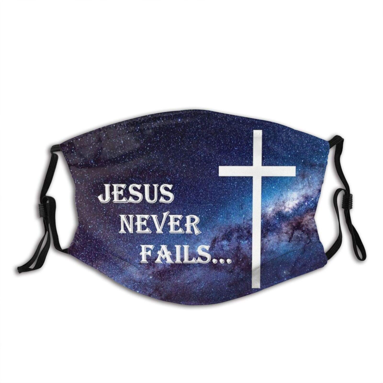 Jesus Never Fails Face Mask,Face Mask Unisex Balaclava Mouth Cover With Filter Windproof Dustproof Adjustable