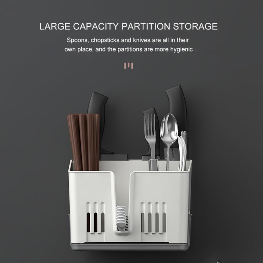 JCAKES Spoon Storage Organizer Chopstick Dishwasher Basket Chopsticks Holder Punch-Free Wall-Mounted Tableware Rack Kitchen Cutlery Spoon Fork Cage Household Tableware Drain Storage Box, for Spoons