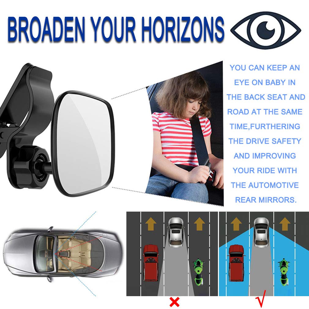 JONMON Automotive Interior Rearview Baby Mirror - Car Small Clip-On Adjustable Facing Back Rear View Seat Convex Mirror Clip on Car or Truck Sun Visor