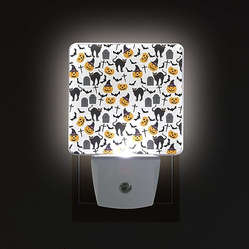 JSTEL Halloween Pumpkin Black Cat Night Lights Plug in Wall 2 Pack,Halloween Led Night Lights Plug into Wall Dusk to Dawn Sensor