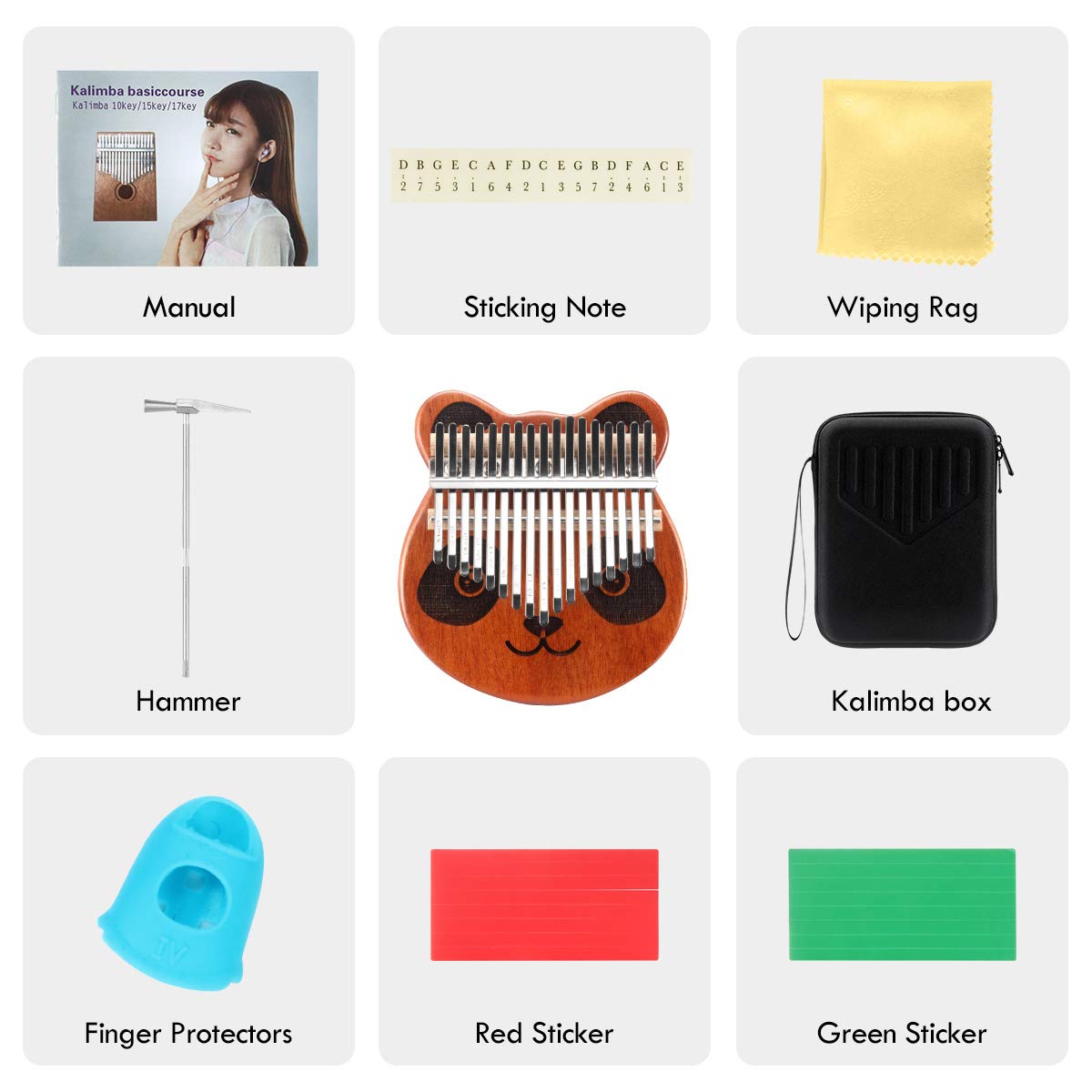 JeuRon 17 Keys Mahogany Kalimba Thumb Piano Finger Instrument With Portable Case Turning Hammer Study Instruction,Gift for Kids Adult Beginners and Professionals (NATURAL)