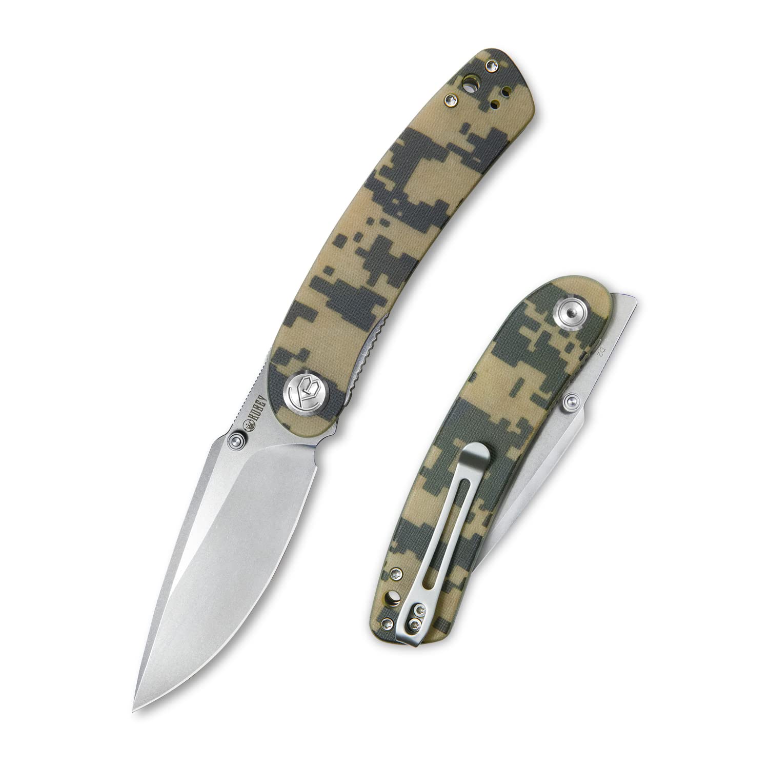 KUBEY Momentum KU344D Everyday Carry Pocket Knife, 3.43-Inch Drop Point Blade G10 Handles with Dual Thumb Studs and Reversible Clip for Outdoor Hunting Camping