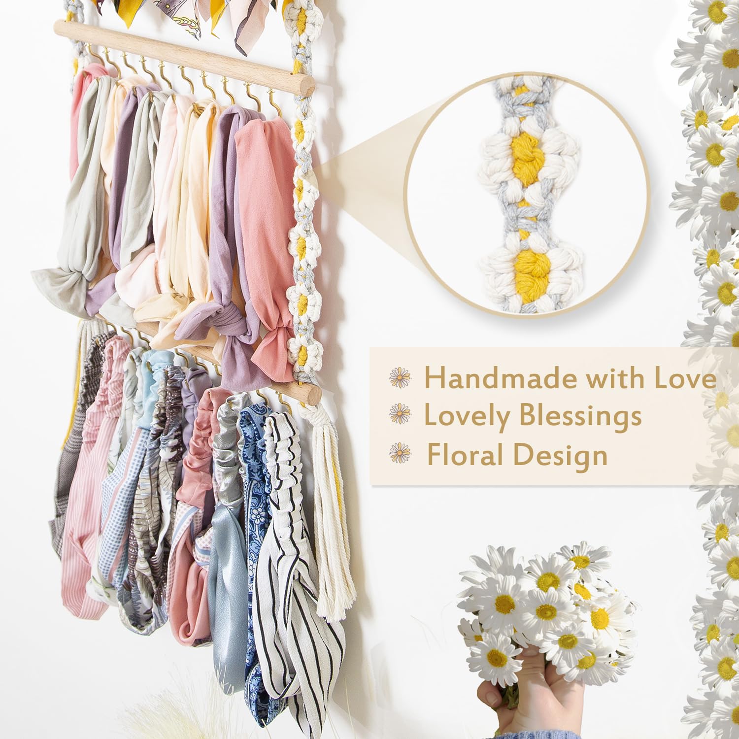 jontell Boho Nursery Storage Plushie Net Holder and Bow Hanging Holder Over Door