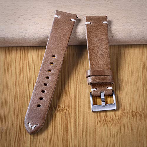 Hemsut Leather Watch Bands, Horween Leather Watch Strap for Men 18 19 20 21 22 24mm Quick Release Handmade Vintage Replacement Wrap