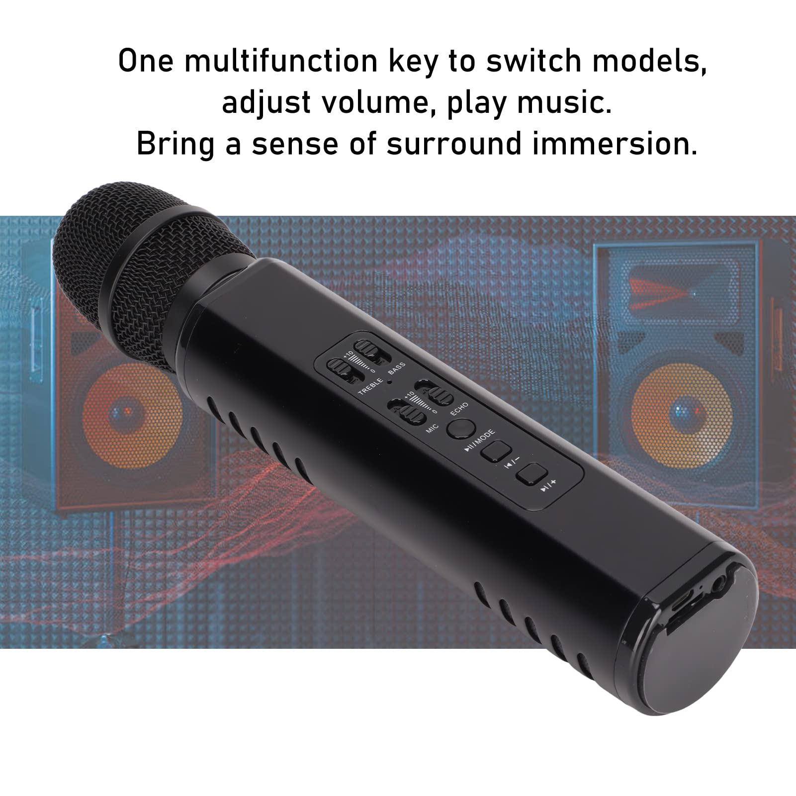 K6 Wireless Bluetooth Microphone, Portable Handheld Microphone Speaker Machine, 2000mAh Battery, Bluetooth Microphone for Karaoke Birthday Home Party(Black)