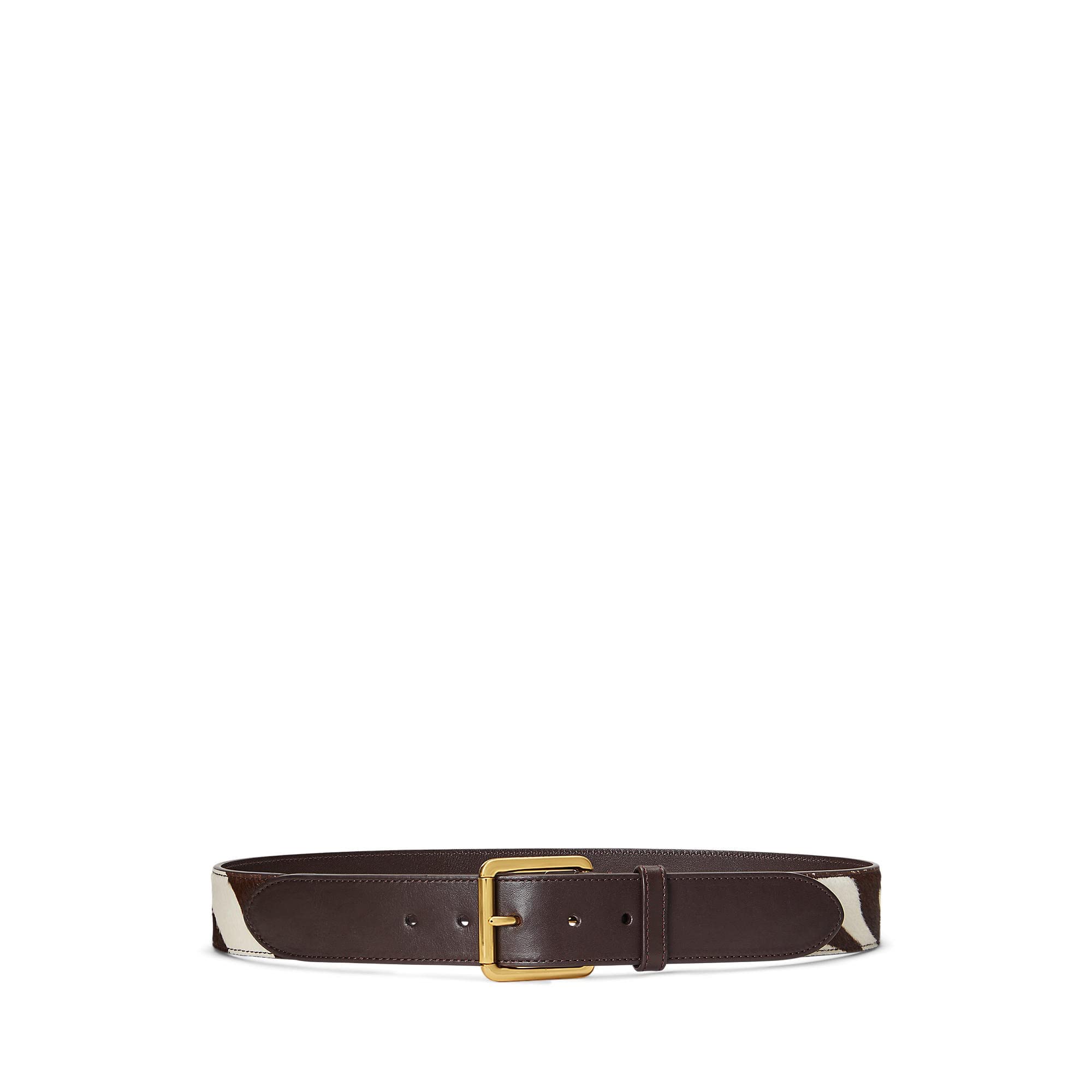 LAUREN Ralph Lauren Haircalf & Leather Belt Vanilla Dark Chestnut Zebra/Chestnut Brown MD (34" Waist)