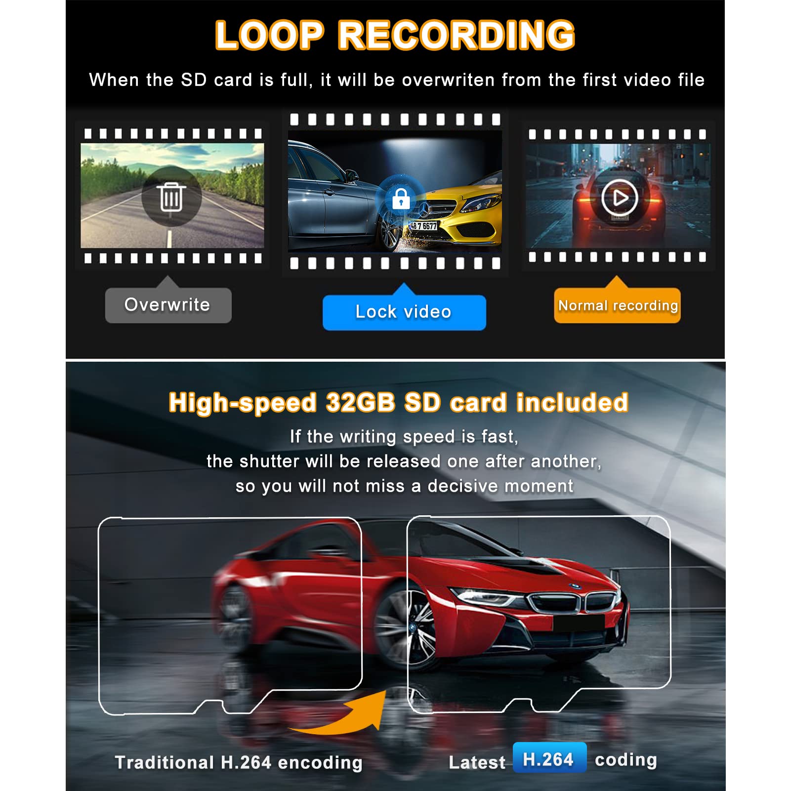 Korlagh Dash Cam Full HD 1440P Dash Camera for Cars 170° Wide Angle 3.5" LCD Screen, WDR,Parking Monitor ,Super Night Vision Loop Recording Motion Detection Dashboard Camera