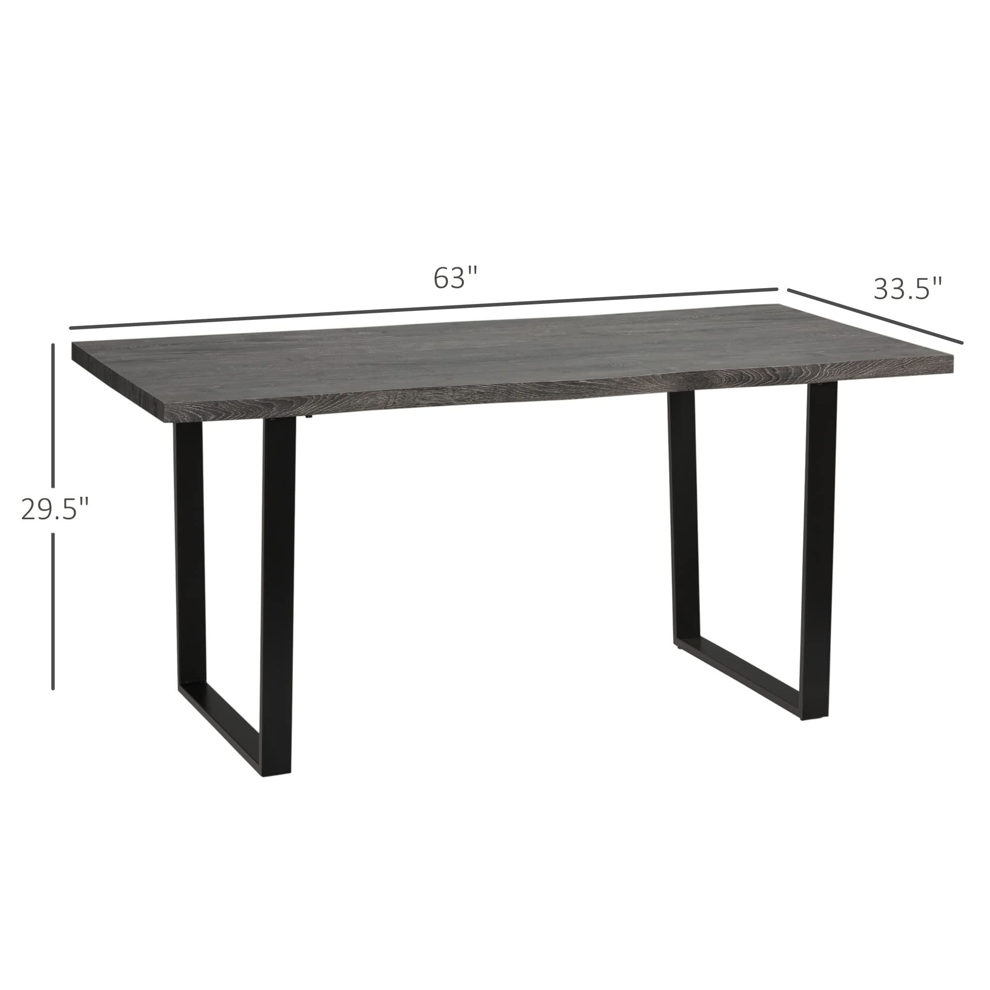 HOMCOM 63" Modern Dining Table for 6 People, Kitchen Table with Steel Legs, Rectangle Dinner Table with Strong Metal Base, Gray