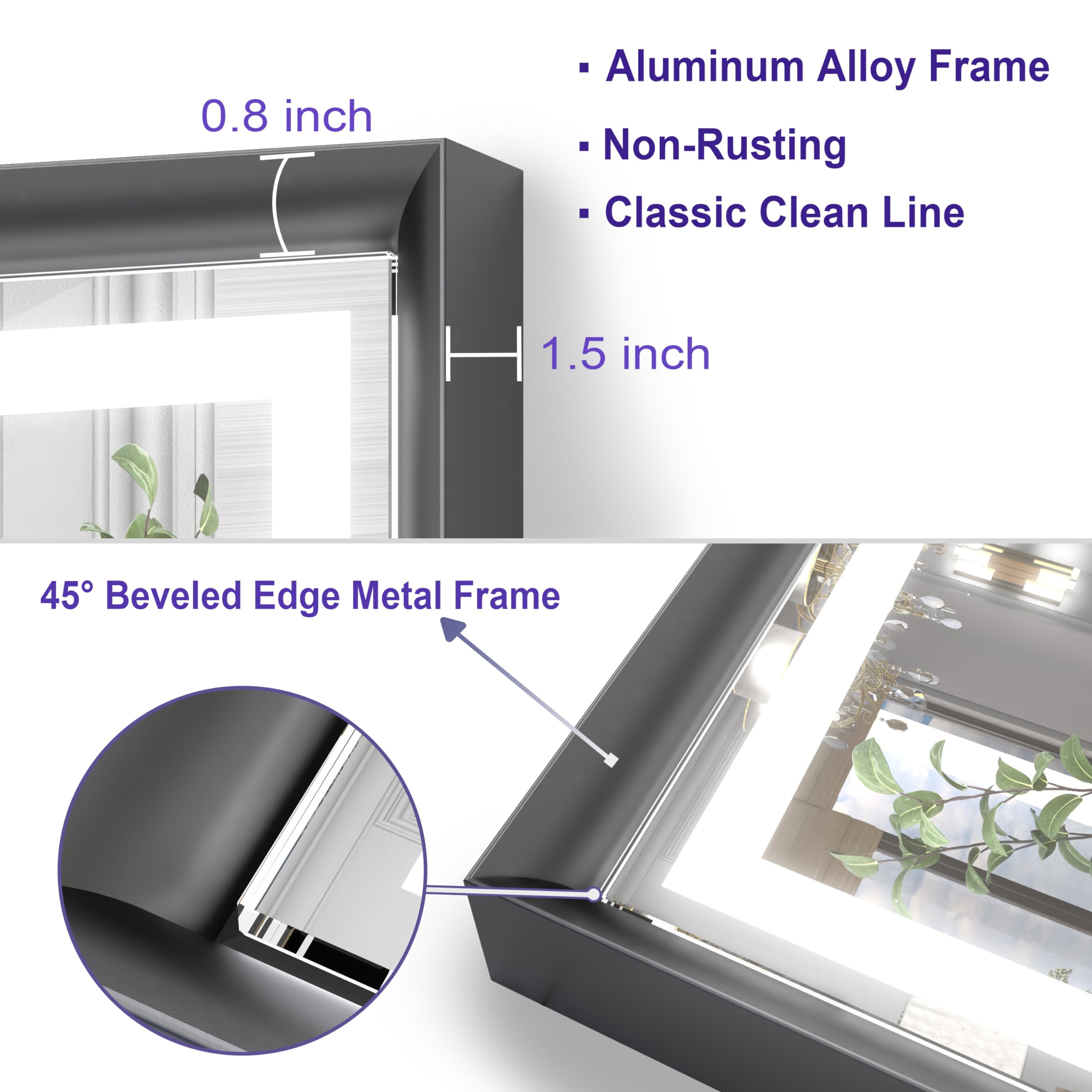 JSneijder 2-Piece(Frameless+Framed) LED Bathroom Mirror, 24x36 Inch, Bathroom Mirror with Lights, Wall Mounted Dimmable Anti-Fog Lighted Mirror for Bedroom