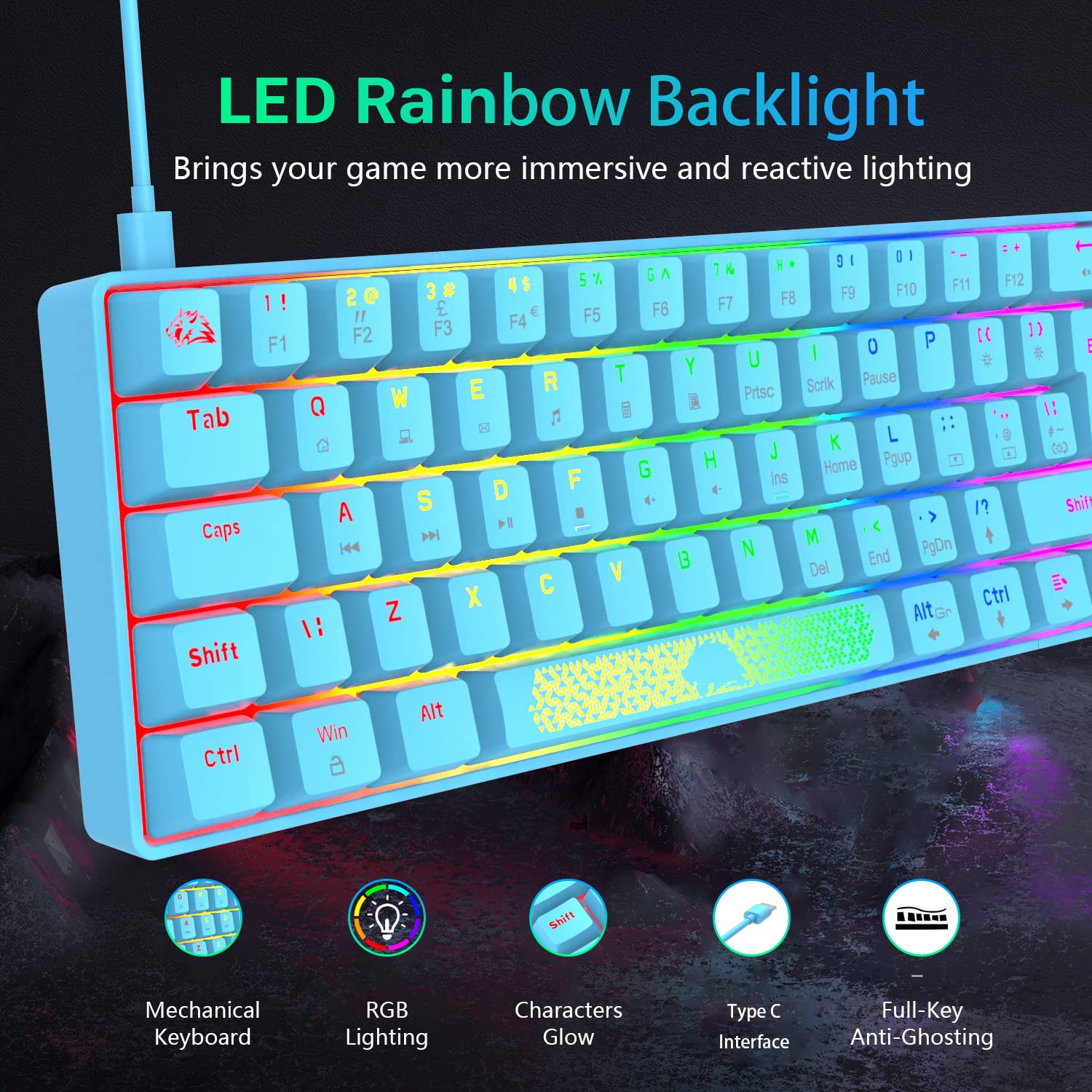 K65 Pro 60% Gaming Keyboard and Mouse Combo Small Mini RGB Backlight Mechanical Keyboard and Ultralight Honeycomb Optical Mouse,Mouse Pad Tactile Blue Switch Anti-Ghosting for Xbox,PS4,PC,Laptop(Blue)