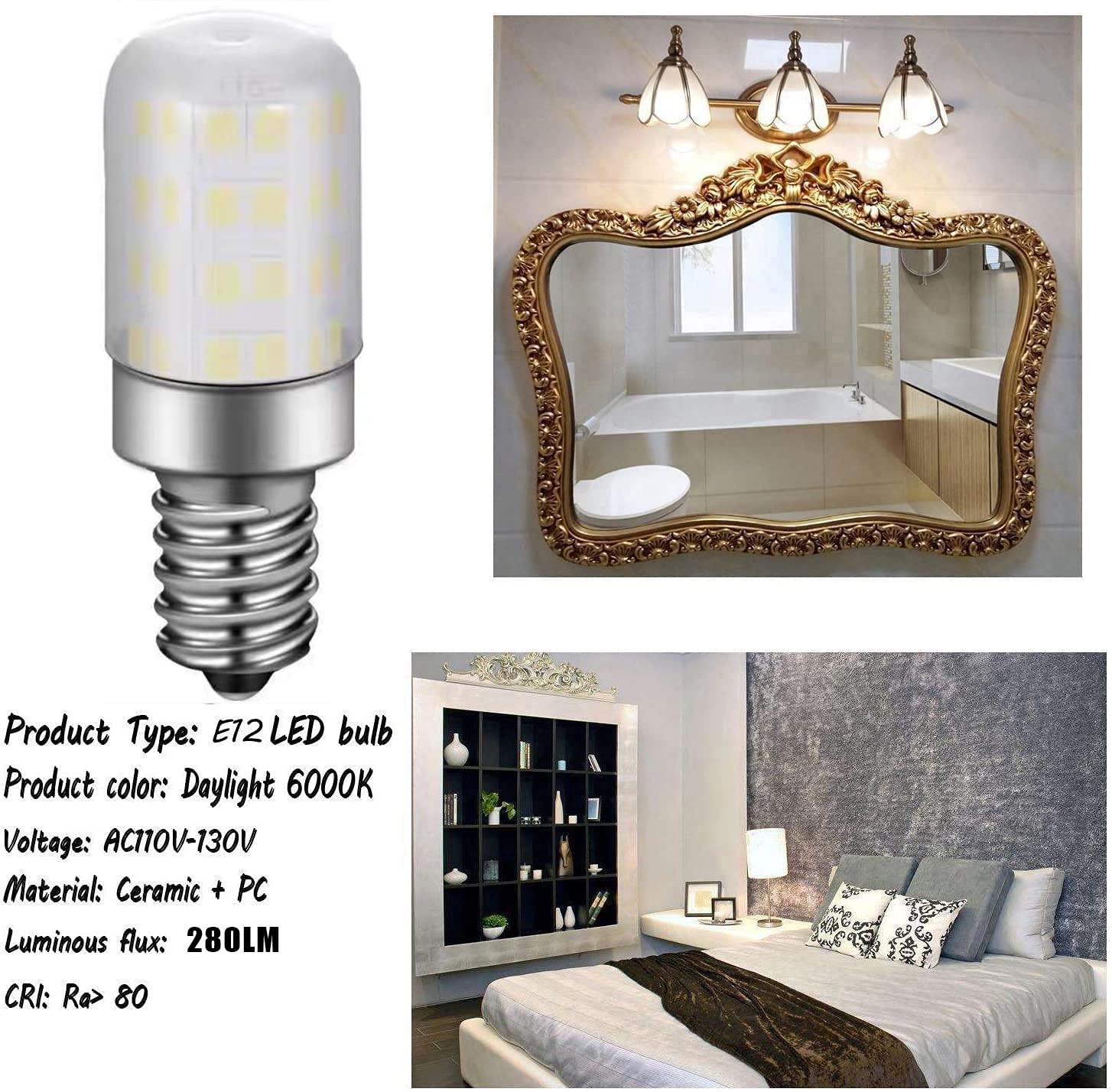 Light maker E12 LED C7 S6 Night Light Bulb, 30 watt Equivalent Bulb (3W), Candle Holder E12 Base, Non-dimmable (Daylight White 6000K), 5 Count (Pack of 1)