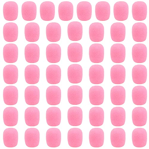 JiaUfmi 50 Pack Lapel Headset Microphone Windscreen, Pink Microphone Sponge Foam Cover Mini Size Lavalier Microphone Windscreen for Variety of Headset Microphone