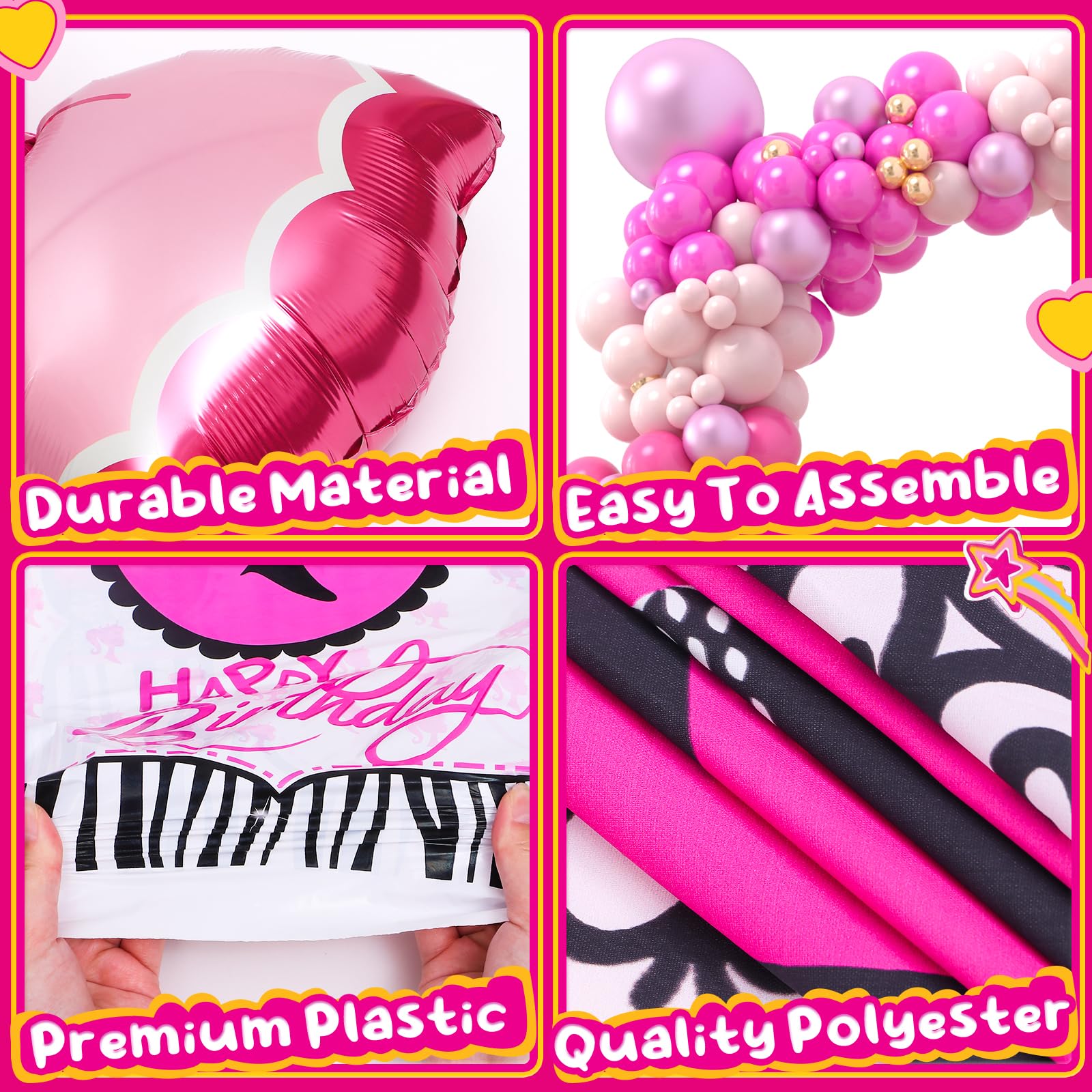 KELENO 137 Hot Pink Party Decorations Birthday Party Supplies Princess Balloon Garland Arch Kit Bow Disco Sunglass Lipstick Balloon Backdrop Tablecloth Baby Shower Bachelorette Girl Birthday Decor