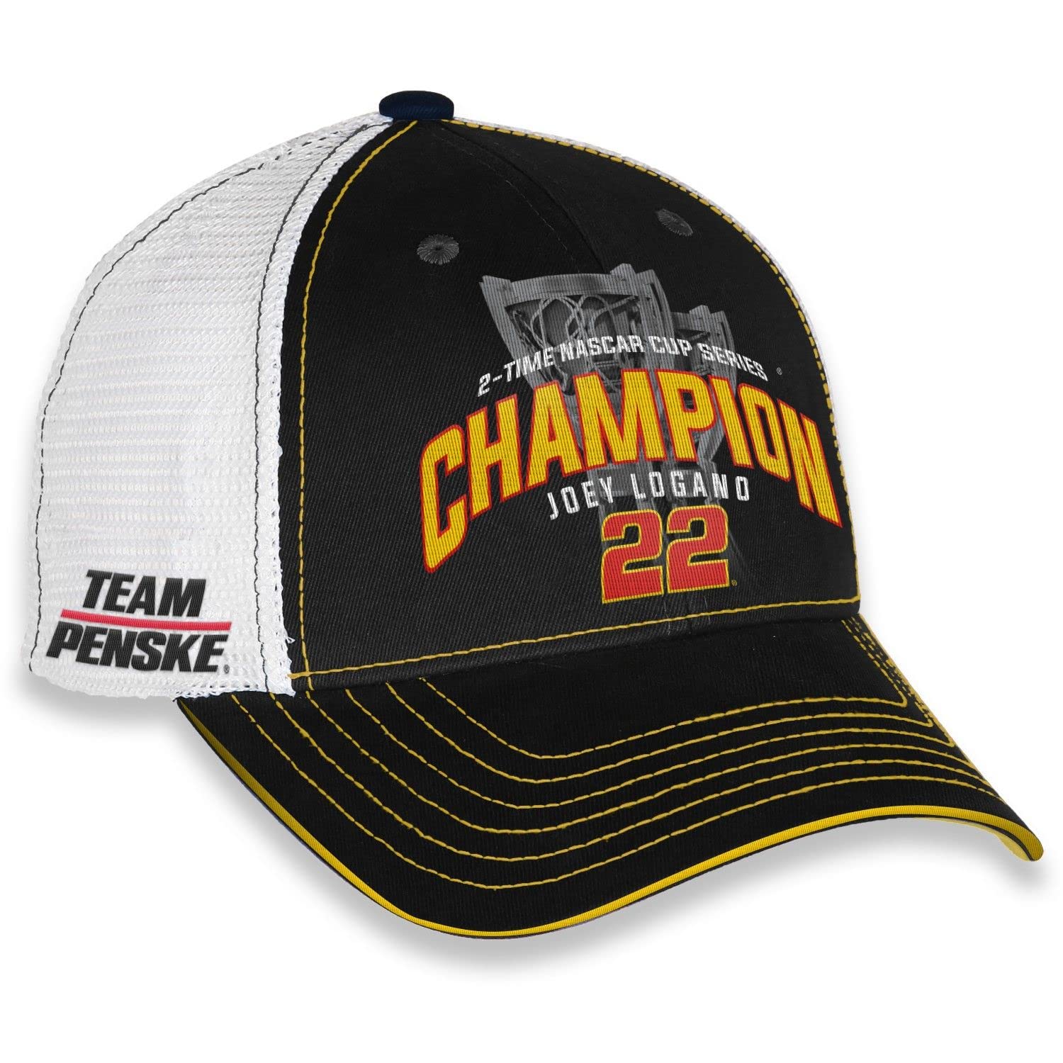 Joey Logano Team Penske 2022 NASCAR Cup Series 2X Champion Black White Mesh Adjustable Hat