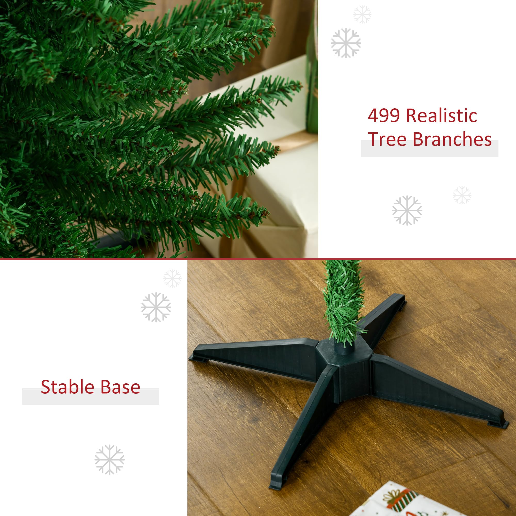 HOMCOM 7' Artificial Pencil Christmas Tree, Slim Xmas Tree with 499 Realistic Branch Tips and Plastic Stand, Light Green