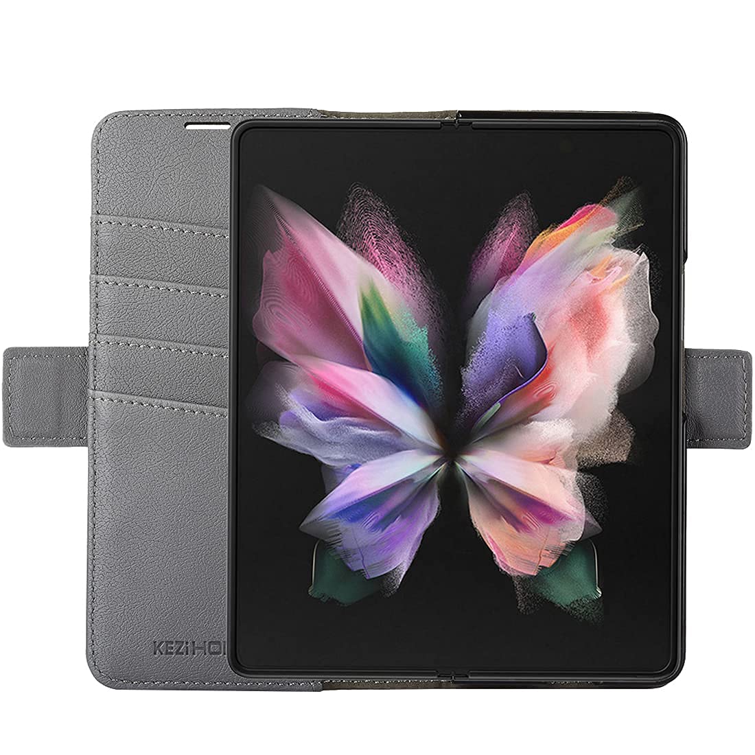 KEZiHOME for Samsung Galaxy Z Fold 3 Wallet Case with S Pen Holder, PU Leather [RFID Blocking] Card Slots Kickstand Flip Phone Cover Case Compatible with Galaxy Z Fold 3 5G (2021) (Gray)