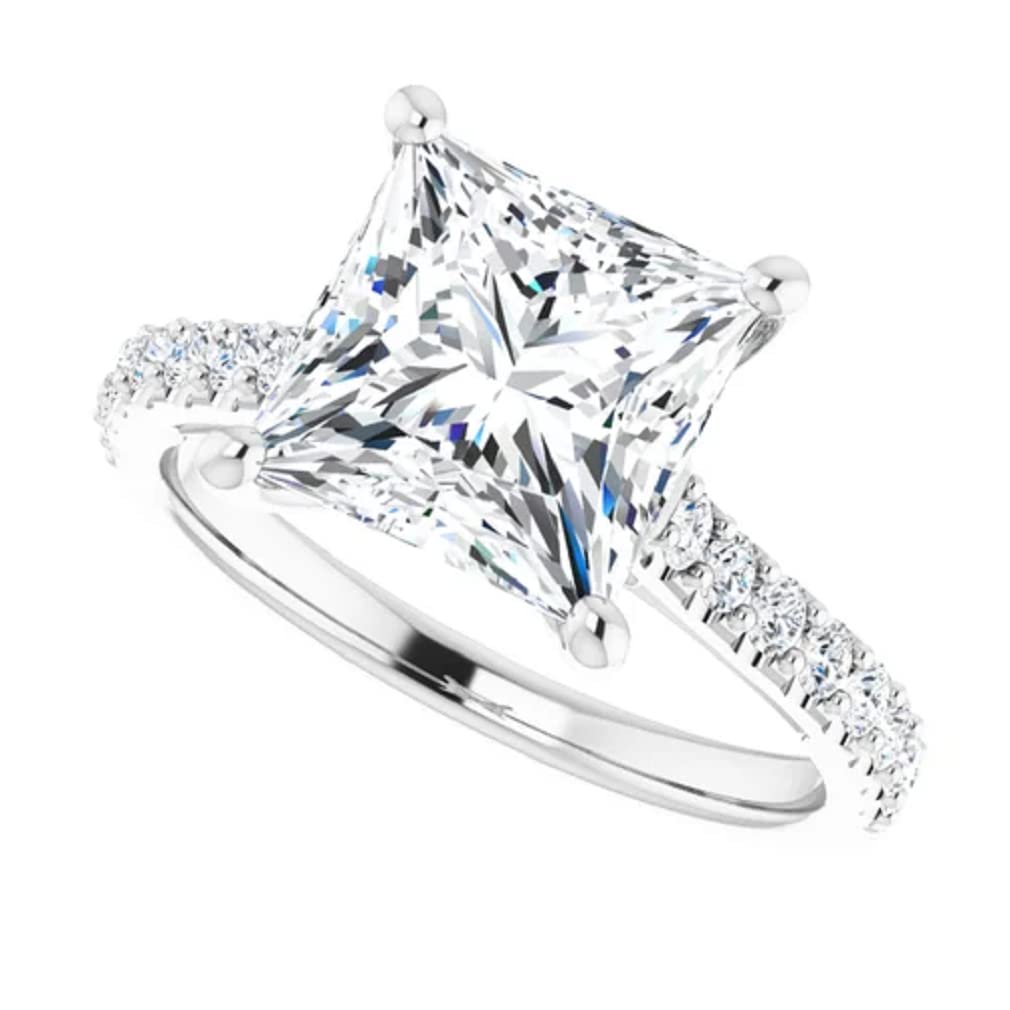 JEWELERYIUM 3 CT Princess Cut Colorless Moissanite Engagement Ring, Wedding/Bridal Ring Set, Solitaire Halo Style, Solid Sterling Silver Vintage Antique Anniversary Promise Ring Gift for Her (7.5)
