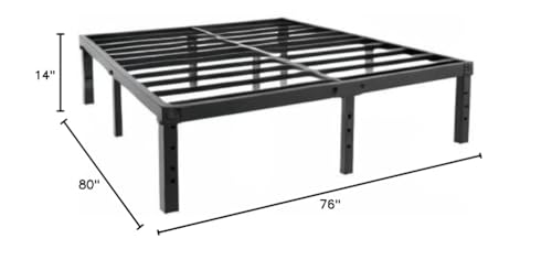 HOMUS King Size Bed Frame-Steel Slat Non -Slip 14 Inch High Mattress Foundation-No Box Spring Needed Platform/Noiseless & Squeak-less