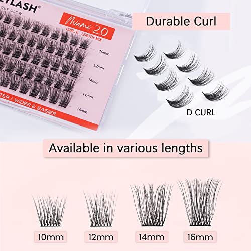 Lash Clusters, 60Pcs Individual Lashes DIY Eyelash Extensions, D Curl Cluster Lashes Soft and Lightweight 10-12-14-16mm Mixed Lash Extension Easily Done at Home(Miami 10-16mm)