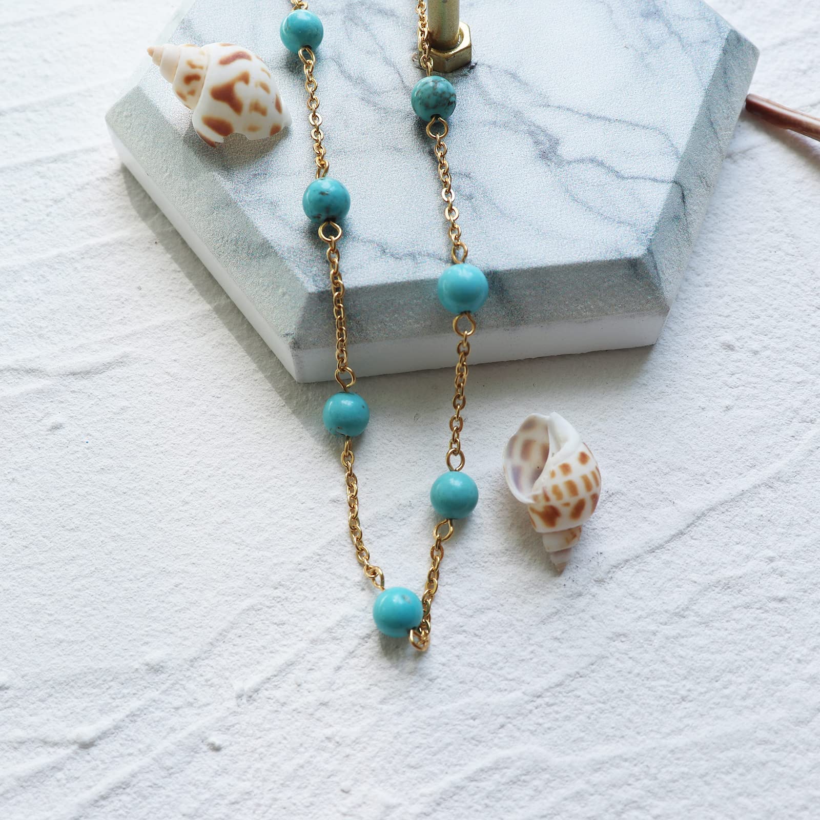 LOHZAQ Turquoise Choker 18K Gold Plated Dainty Necklace Beaded Tiny Chain Delicate Gift Jewelry for Women