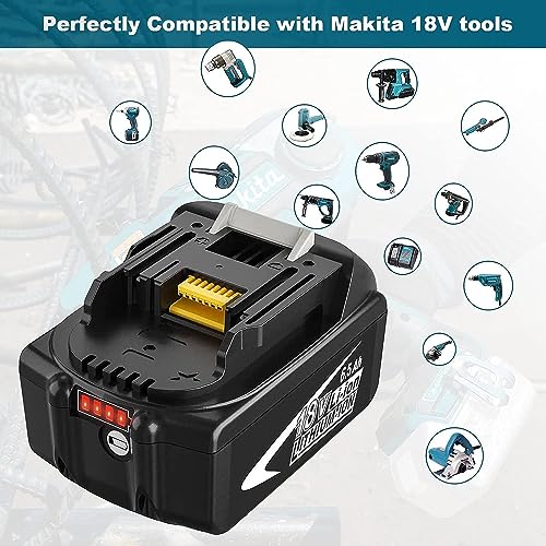 JUNWOOD 2Packs Upgraded 6.5Ah Lithium Replacement for Makita 18V Battery with LED Indicator BL1860 BL1850 BL1840 BL1830 BL1820 BL1815B LXT400 Cordless Power Tools