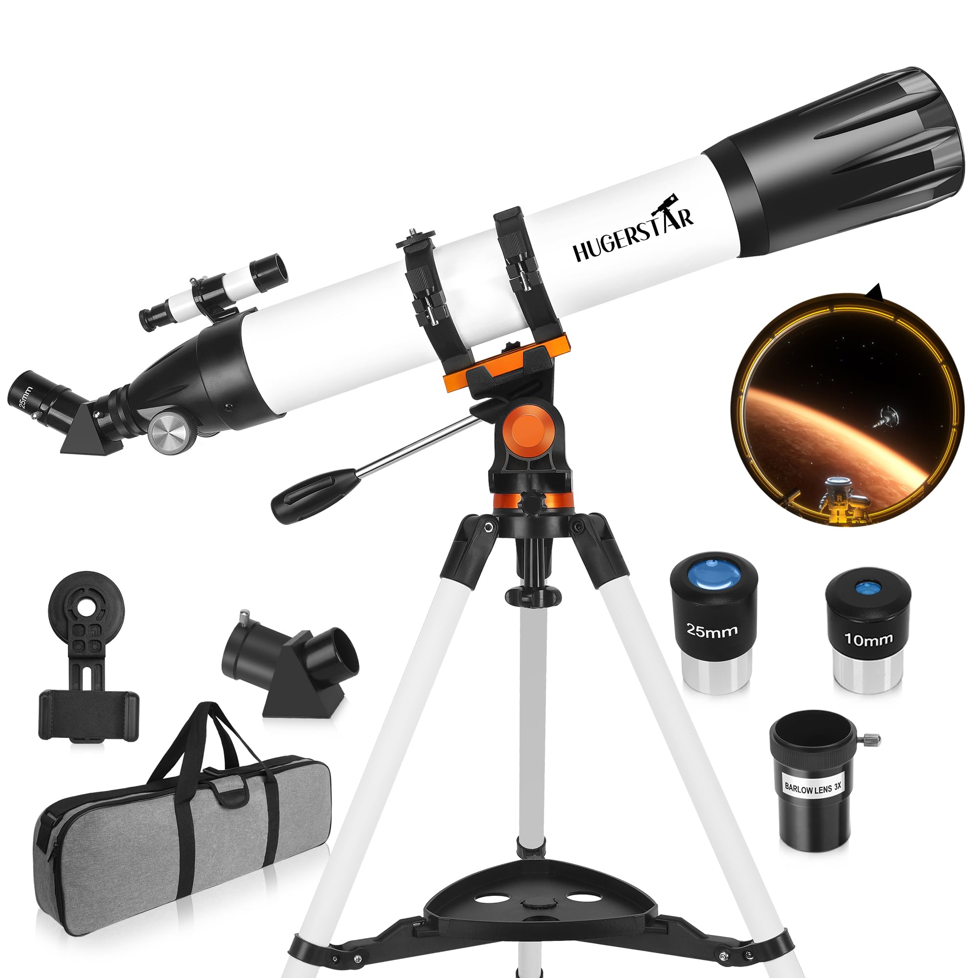HUGERSTAR Telescope, 90mm Telescopes for Adults Astronomy & Kids & Beginners, 800mm Refracting Telescope Fully Multi-Coated High Transmission Coatings with Phone Mount, Observe The Moon and Stars