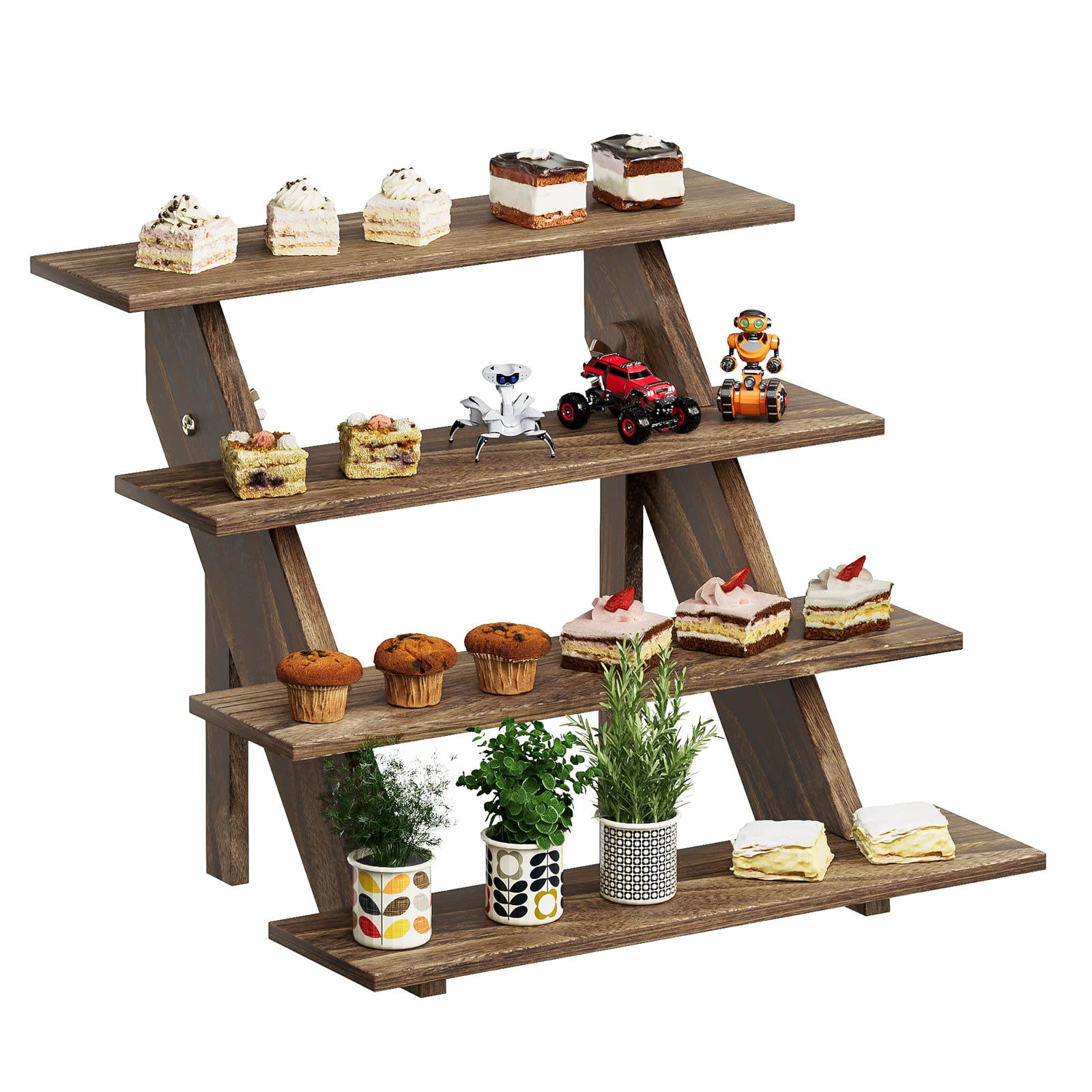 Homland Wooden Cupcake Stand Display Riser, 4-Tier Dessert Table Display Set 24 Cupcakes Tower for Vendors Tabletop Use, Rustic Wood Risers for Collectibles Decorative