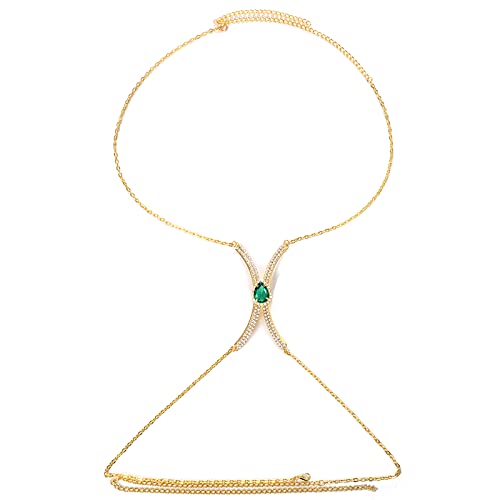 Luxurious Heart Rhinestone Chest Bracket Chain Crystal Chest Bracket Rhinestone Bra Body Chain Bikini Harness Chest Chain for Women (Heart)