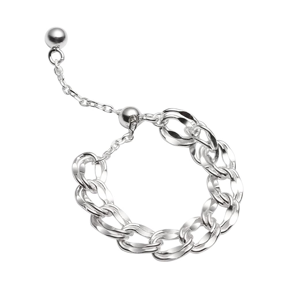 Izpack Unique Link Chain Knuckle Stacking Rings S925 Sterling Silver Adjustable with Dangling Ball Minimalist Finger Statement Ring Eternity Promise Band Cute Jewelry Gifts Bithday