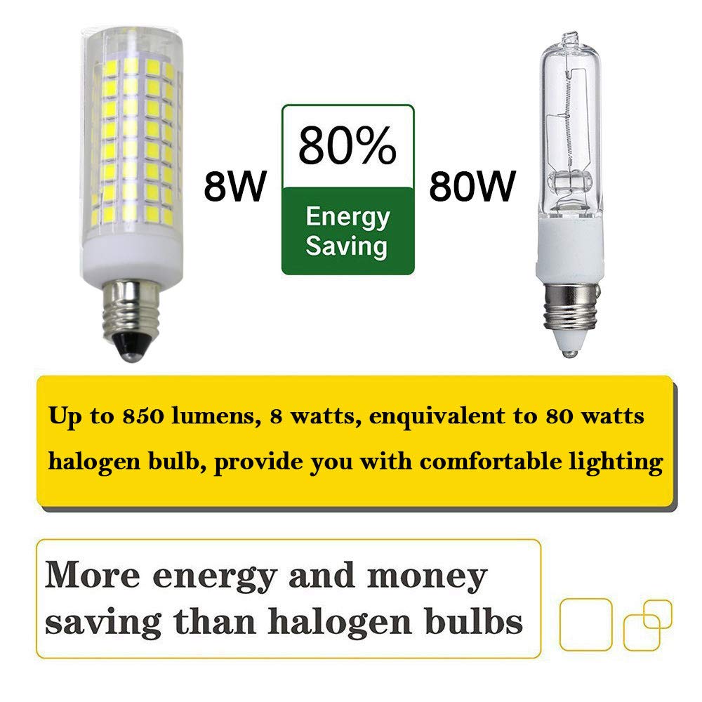 Khalia E11 led Bulb 75w 100w Halogen Bulbs Replacement, JD T4 e11 Mini Candelabra Base 110V 120V 130 Voltage Input Light Bulbs, Pack of 4 (4, E11 Daylight)
