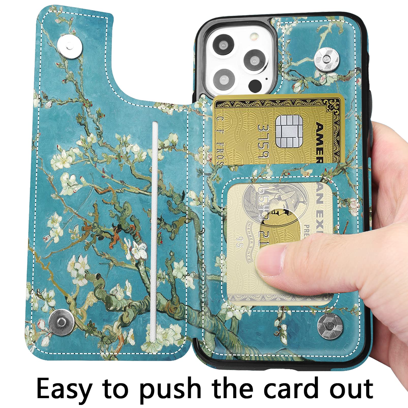Hoofur for iPhone 14 Pro Case, Slim Fit Premium Leather Wallet Case with Card Holder Slots Shockproof Folio Flip Protective Defender Shell for iPhone 14 Pro 2022 (Peach Blossom)