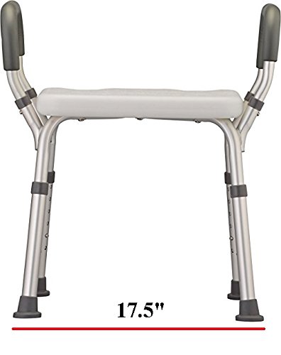 Shower Bench Adjustable Bath Seat Shower Chair with Arms Padded Handles, Without Back, Medical Shower Chair Bench Bath Stool for Elderly, Adults, Disabled, 300 Lbs, White