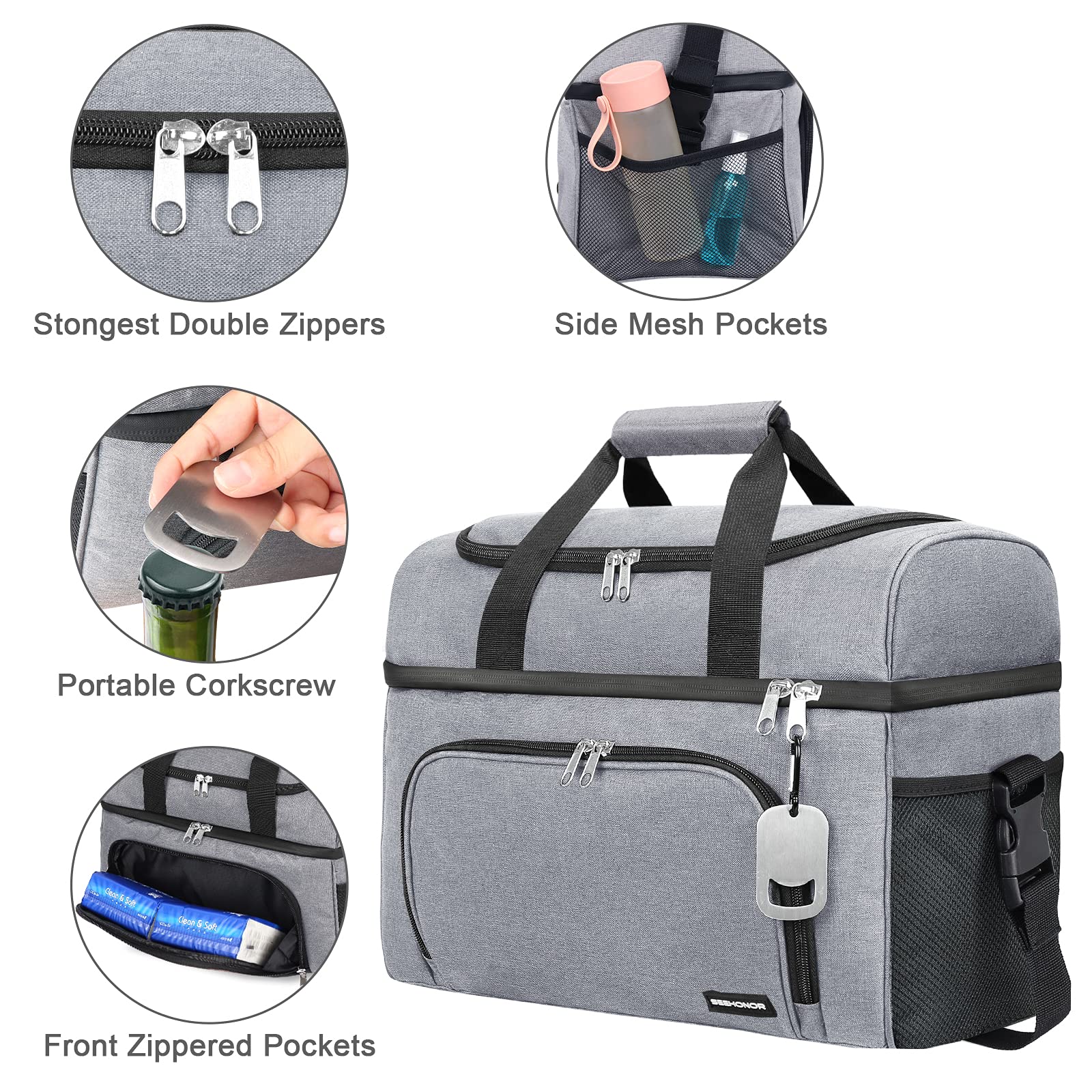 Insulated Large Cooler Bag SEEHONOR Collapsible 36-Can Coolers, Portable Dual Compartment Leakproof Soft Cooler Bag for Camping, Picnic, Beach and Hiking
