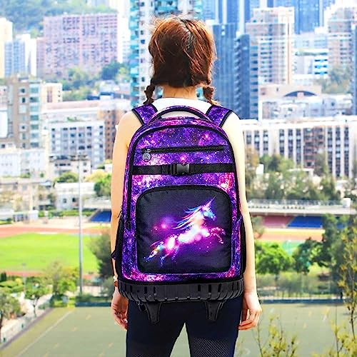 UFNDC 3PCS Rolling Backpack for Women, Adults Unicorn Backpacks with Wheels for Girls,Travel Roller Wheeled Bookbag