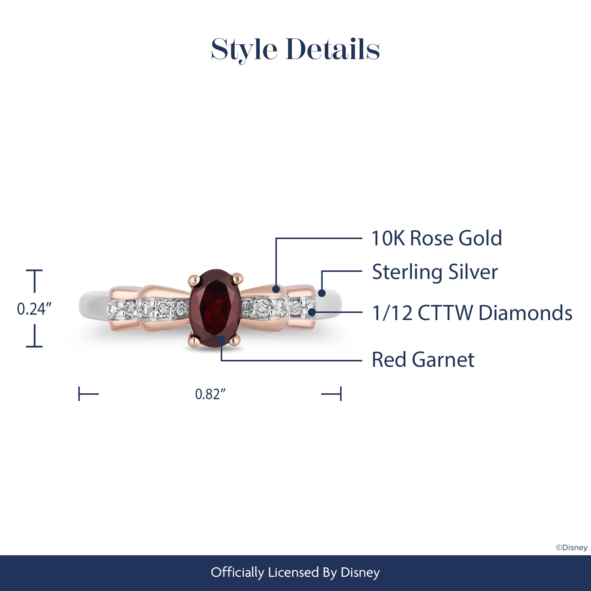 Jewelili Enchanted Disney Fine Jewelry Sterling Silver and 10K Rose Gold Diamond Accent Snowwhite Bow Ring, Size 8