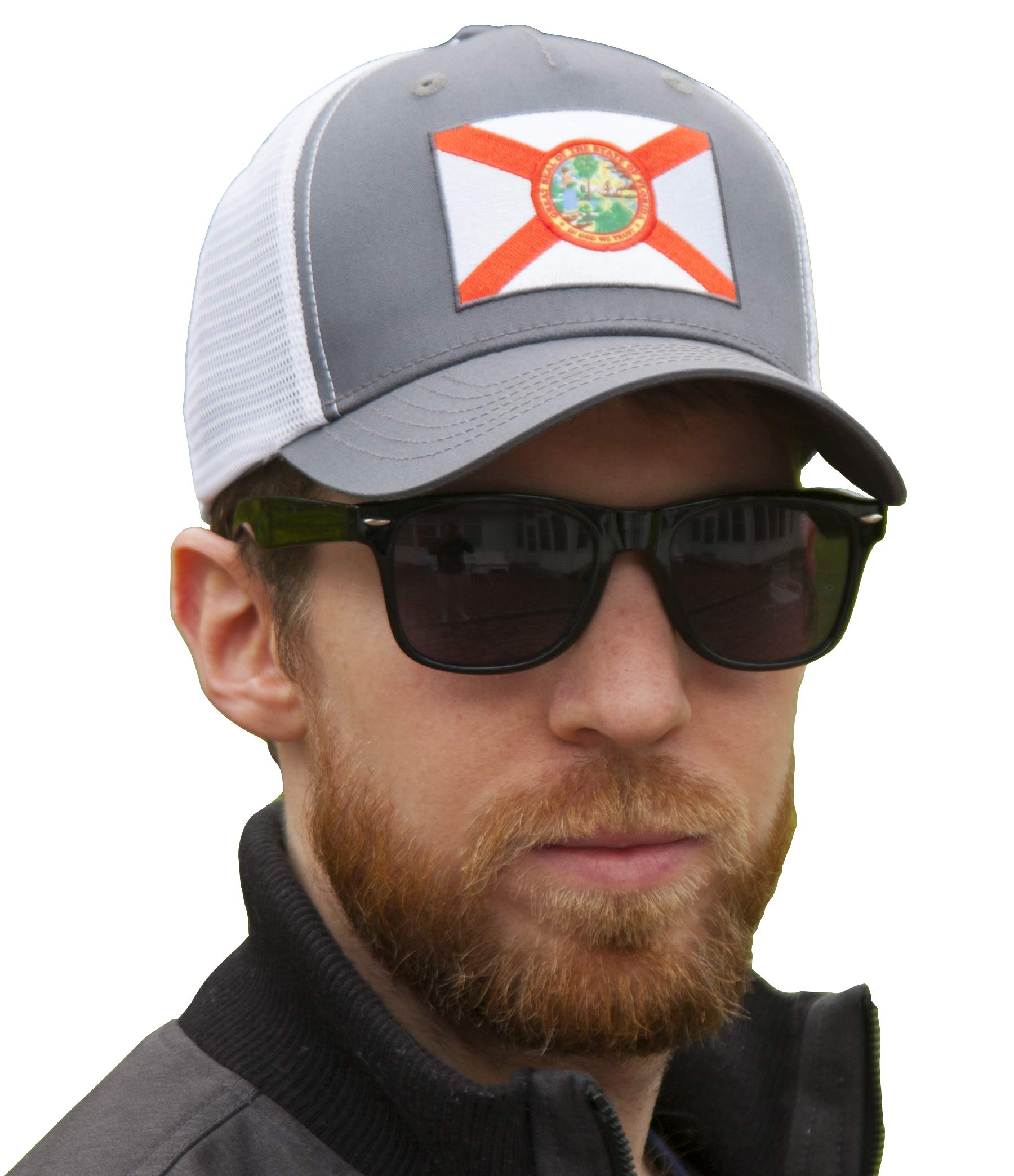 International Tie Grey Florida Hat for Men and Women - Florida State Flag Adjustable One Size Trucker Cap, Baseball, Snapback with an Embroidered Patch